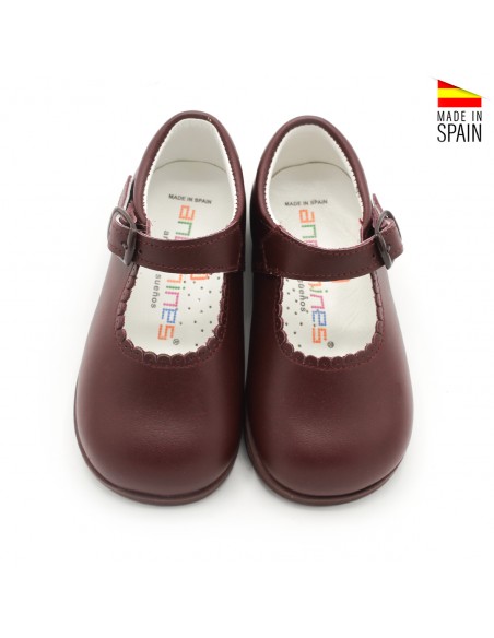 Merceditas de Niña en Piel Burdeos | Fabricadas en España