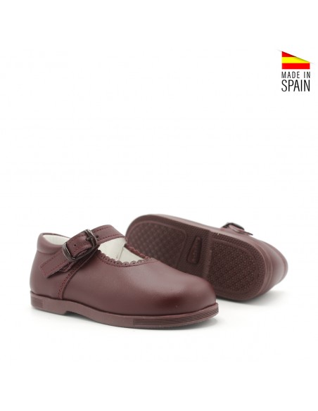 Merceditas de Niña en Piel Burdeos | Fabricadas en España