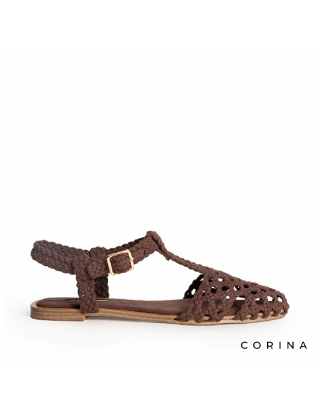 Sandalias planas de macramé para mujer, modelo Corina