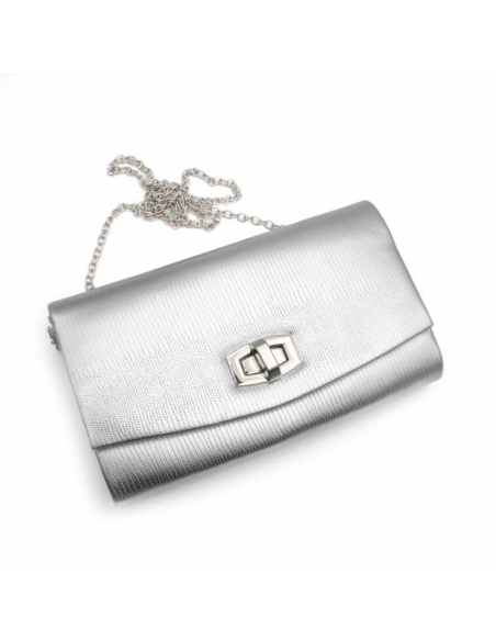 Cartera plateada elegante para eventos y fiestas con solapa