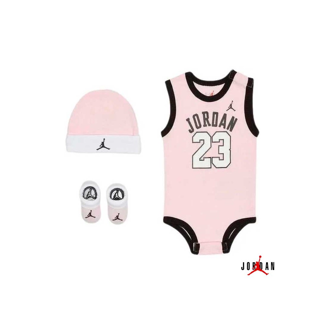 Pack Jordan bebé rosa con body, gorro y patucos